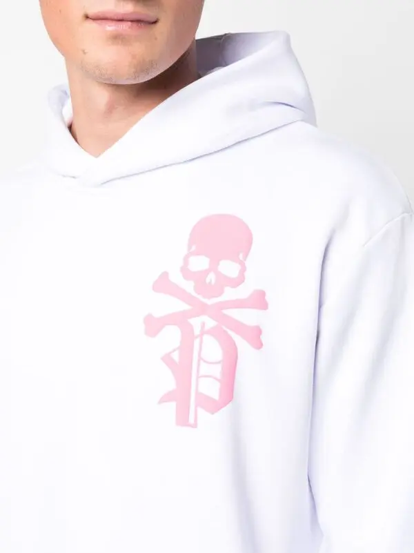 Philipp Plein Gothic Logo-flocked Cotton Hoodie - White