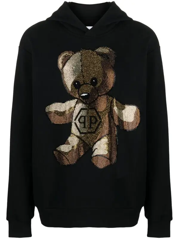Philipp Plein Rhinestone-embellished Teddy Bear Hoodie - Black