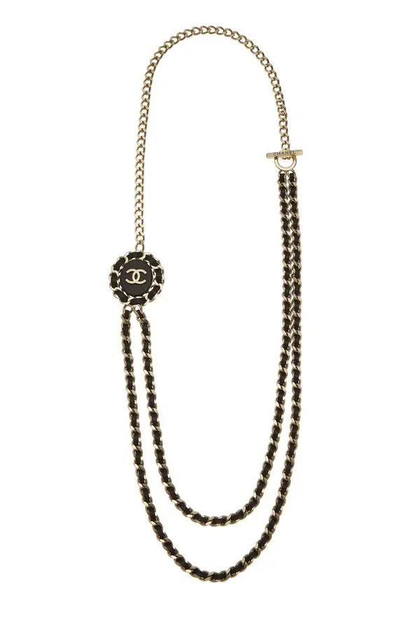 Chanel Gold & Leather Chain 'cc' Necklace