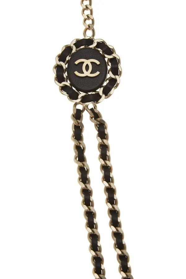 Chanel Gold & Leather Chain 'cc' Necklace