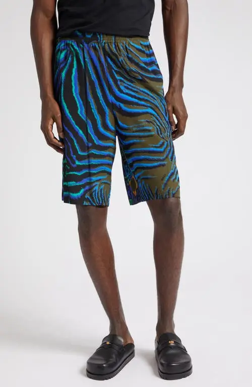 Versace Printed Viscose Shorts - Khaki Multicolor