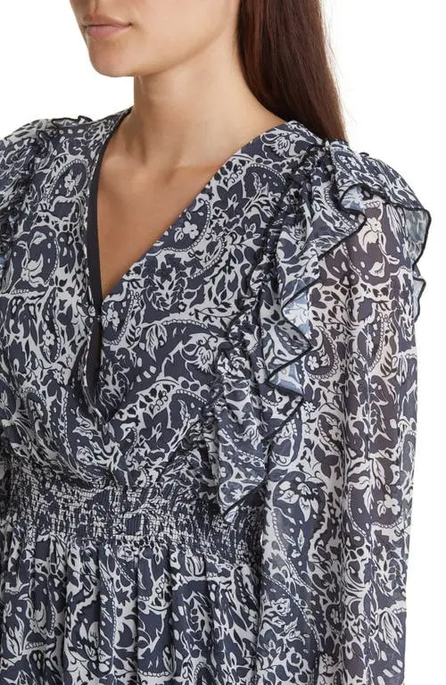 Sam Edelman Wallpaper Paisley Smocked Waist Long Sleeve Dress In Mineral  Multi - 60% Off | Editorialist