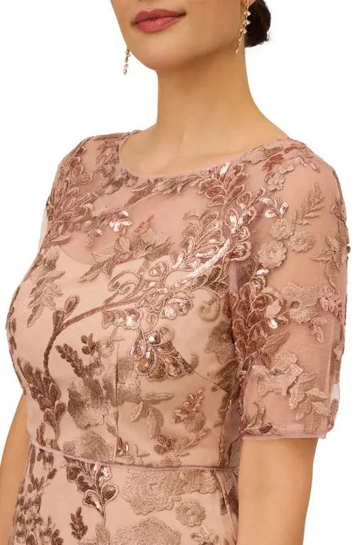 Adrianna Papell Embroidered Sequin Midi Fit & Flare Dress - Almondine |  Editorialist
