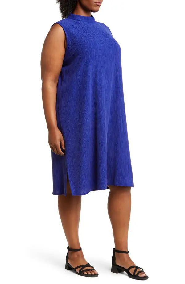 eileen fisher blue violet dress Crinkled Mock Neck Plissé Sheath In - 62% Off Casual dresses A longline