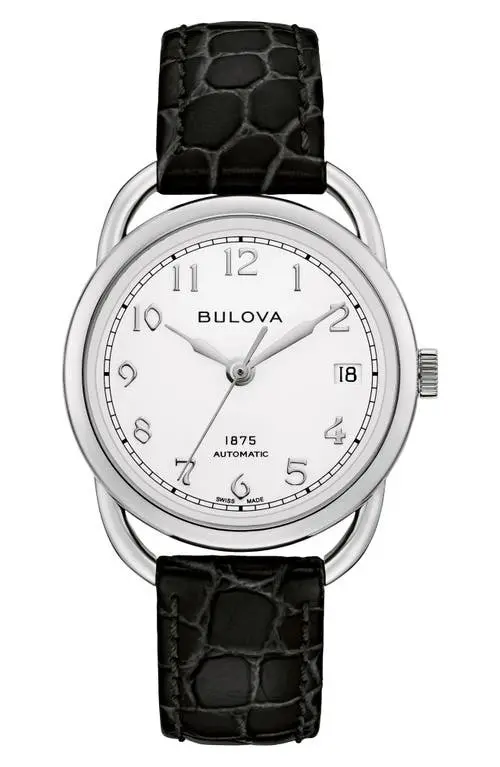Bulova Joseph Commodore Leather Strap Watch - Silverone