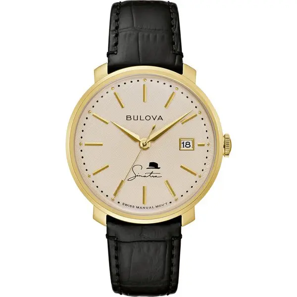 Bulova Frank Sinatra Leather Strap Watch - Goldone