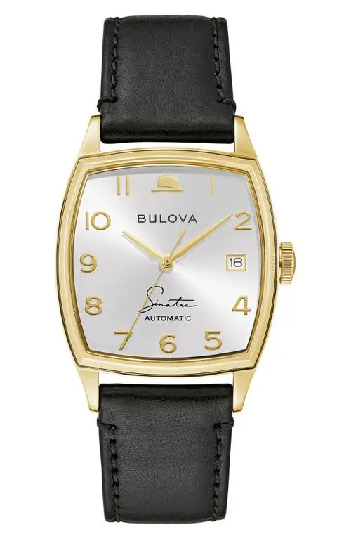 Bulova Frank Sinatra Young At Heart Leather Strap Watch - Goldone
