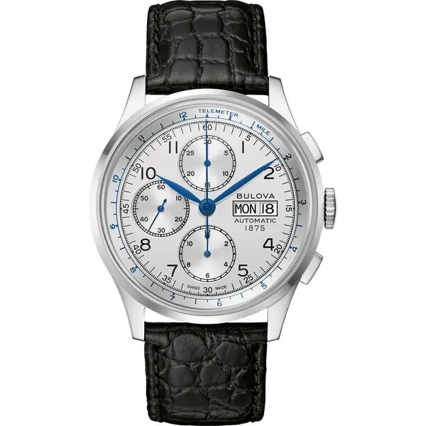 Bulova Joseph Leather Strap Chronograph Watch - Silverone