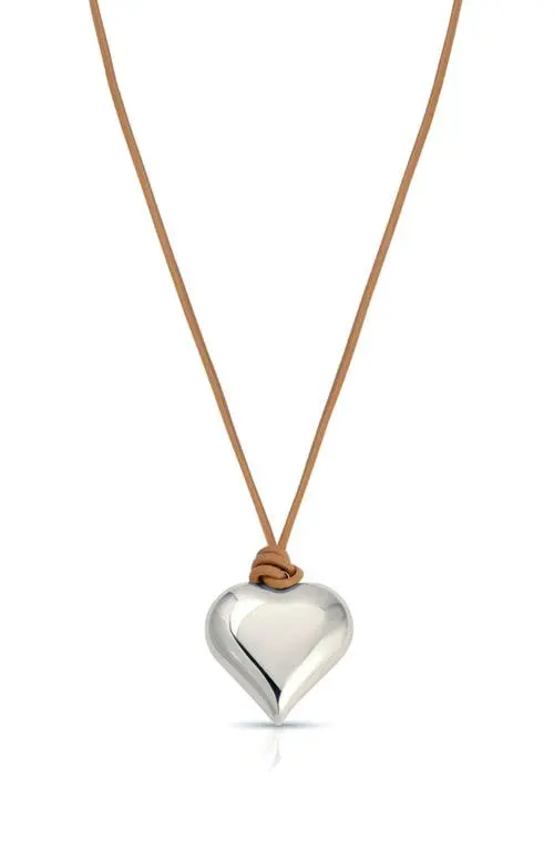 Ettika Puffy Heart Pendant Necklace - Tan And Silver