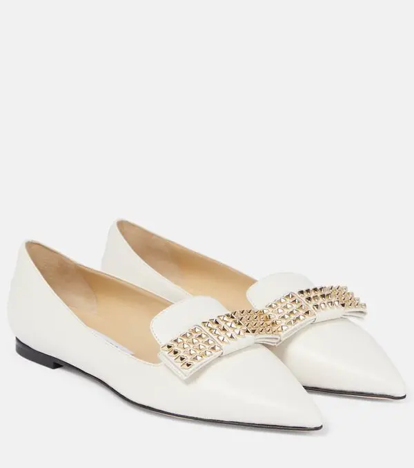 JIMMY CHOO Gala Embellished Leather Ballet Flats - White