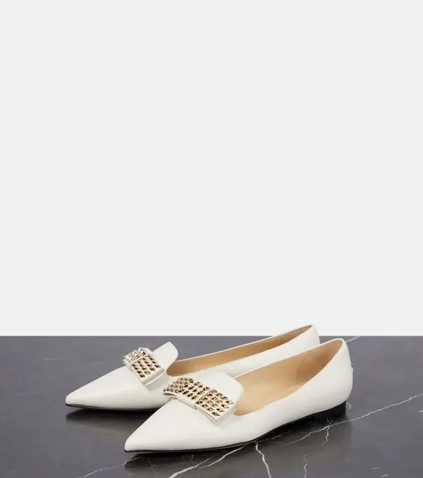 JIMMY CHOO Gala Embellished Leather Ballet Flats