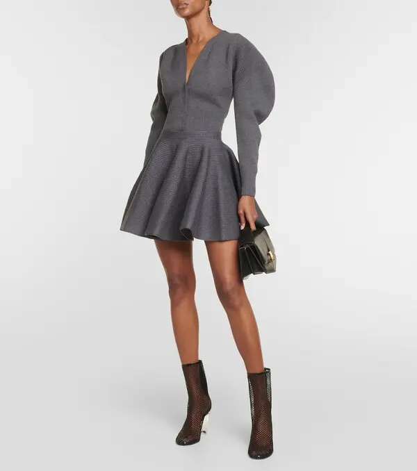 Alaïa Ribbed-knit Wool-blend Miniskirt - Grey