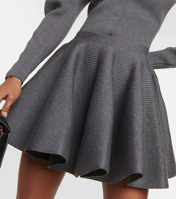 Alaïa Ribbed-knit Wool-blend Miniskirt - Grey