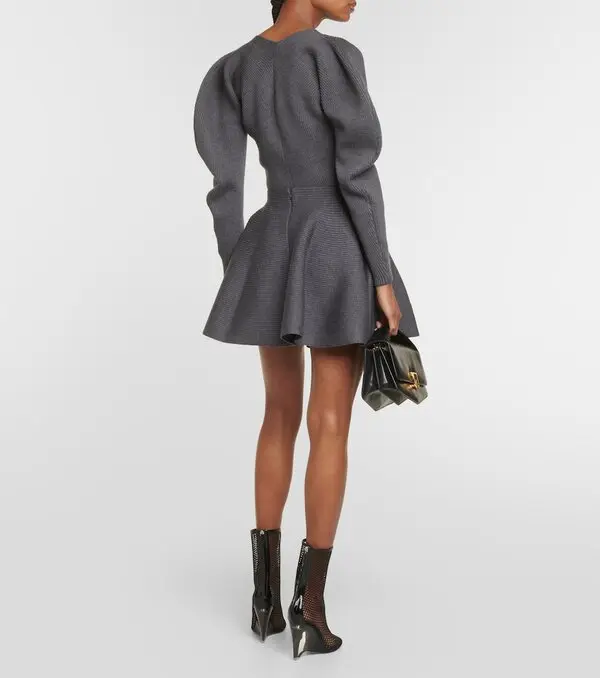 Alaïa Ribbed-knit Wool-blend Miniskirt - Grey