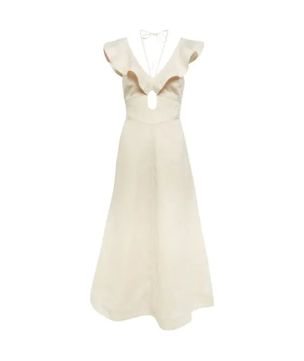Zimmermann Halcyon Flutter Linen Midi Dress - Neutrals | Editorialist