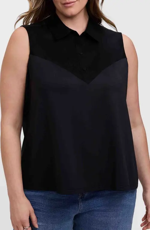 Foxcroft Ricki Mixed Media Sleeveless Button-up Shirt - Black