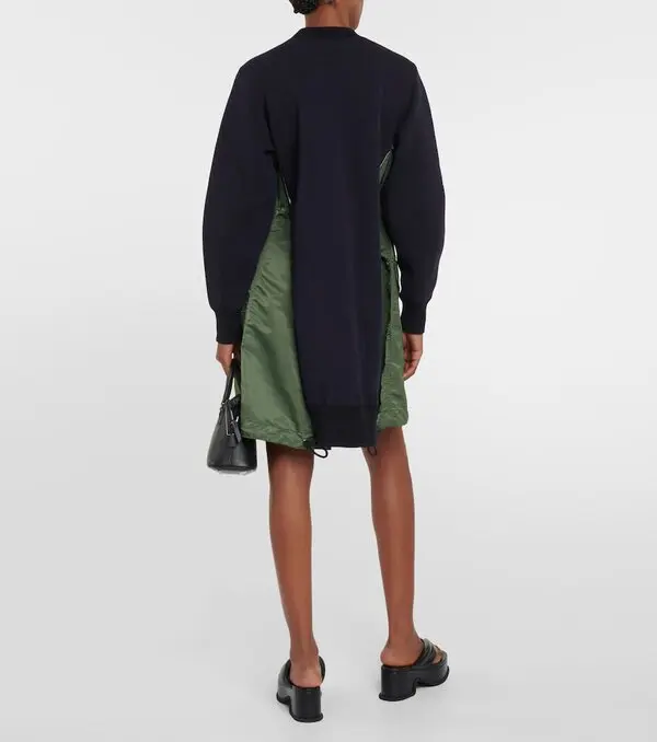 Sacai Cotton Mini Dress With Nylon Accents - Black