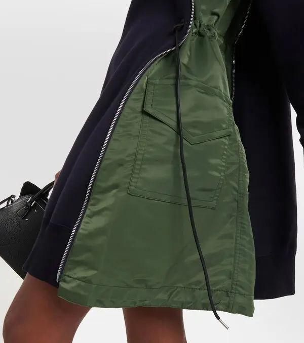 Sacai Cotton Mini Dress With Nylon Accents - Black