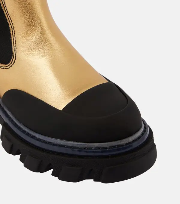 GANNI Metallic Leather Chelsea Boots - Gold