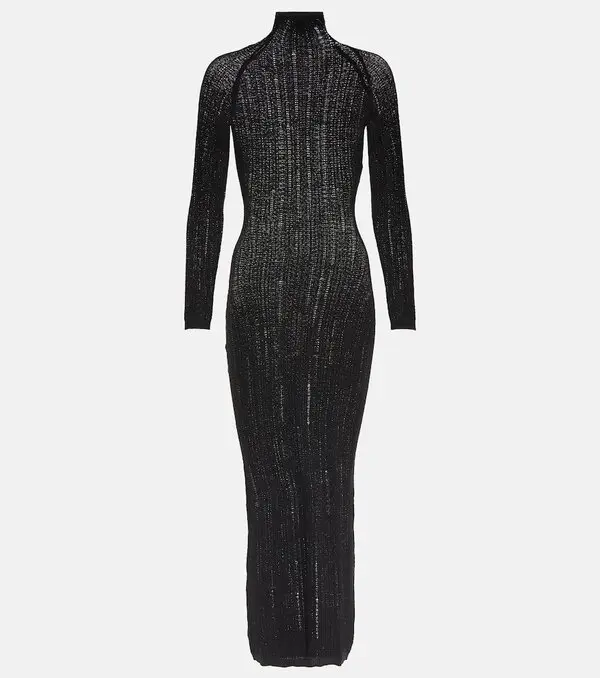 Alaïa Distressed Wool-blend Midi Dress - Black