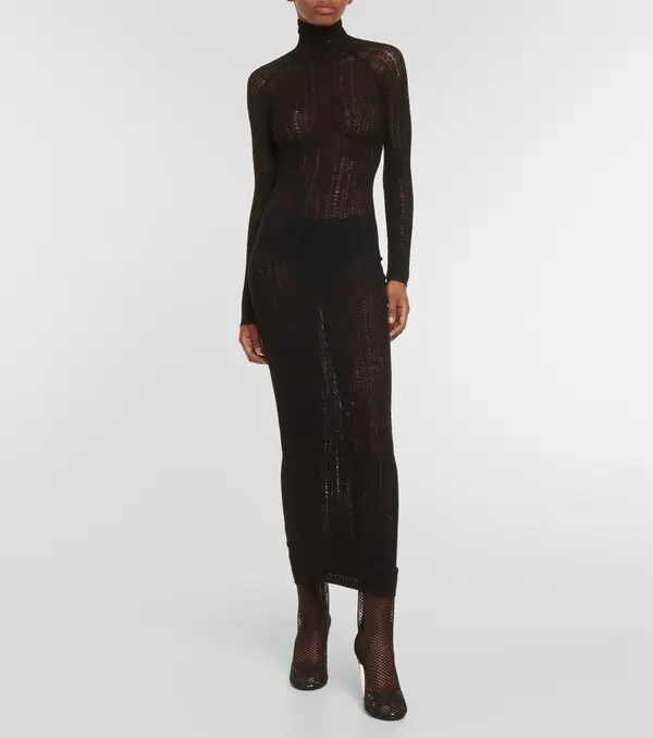 Alaïa Distressed Wool-blend Midi Dress