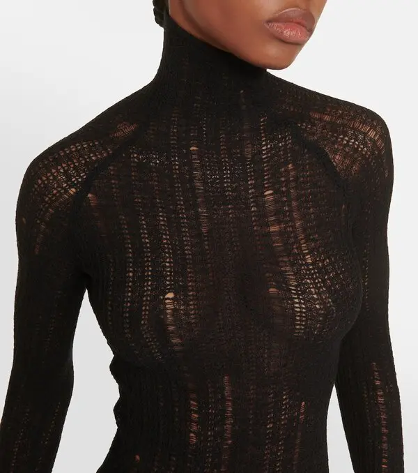 Alaïa Distressed Wool-blend Midi Dress