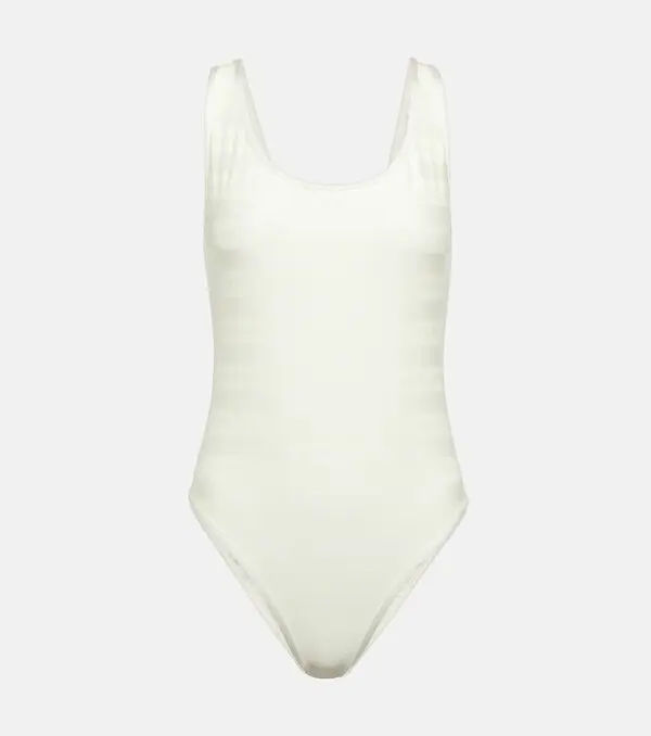 Balmain Logo Striped Swimsuit - White