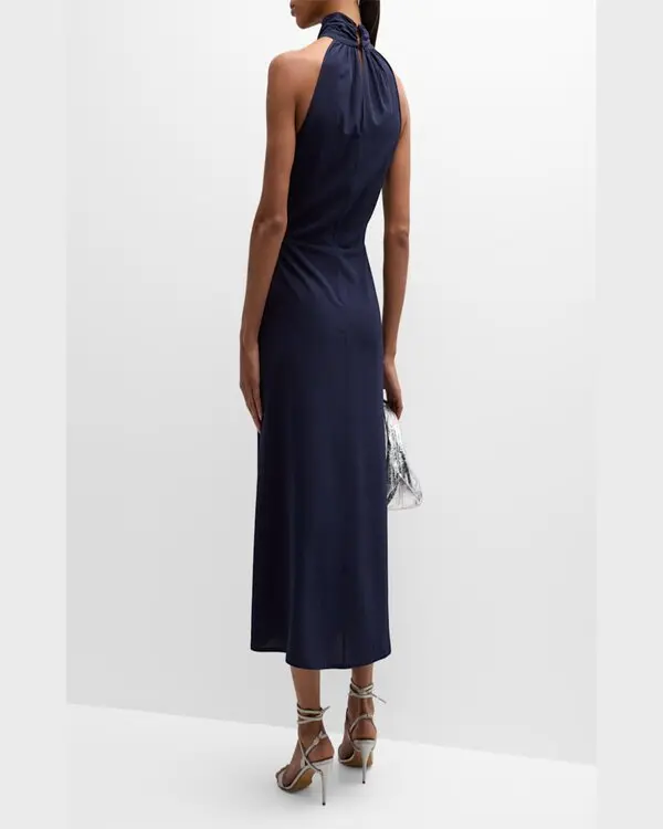 fiona pleated belted halter dress by a.l.c. ALC Fiona Pleated Midi Dress in Evening Blue, Women's Fashion, Dresses &  Sets, Dresses on Carousell