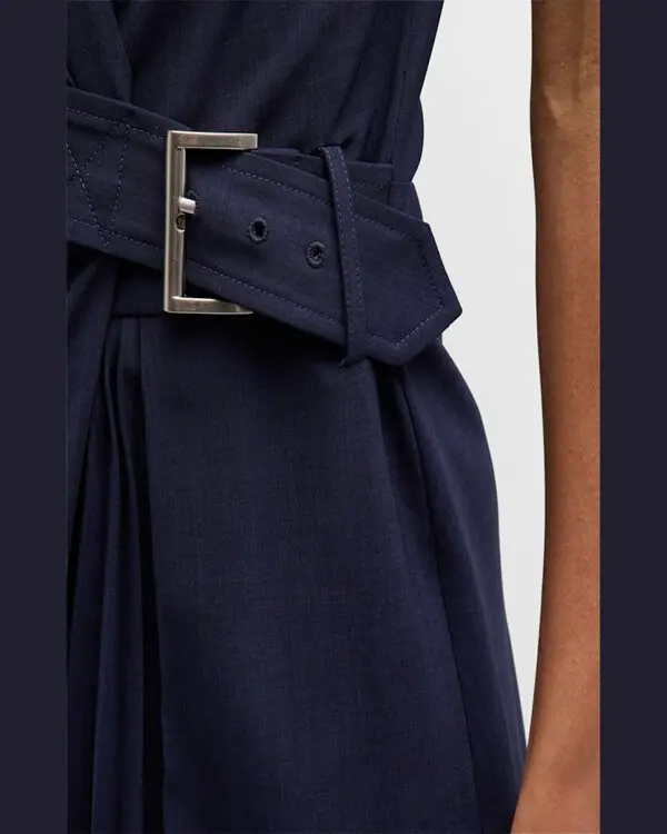 fiona pleated belted halter dress by a.l.c. A.L.C. - Fiona belted pliss-canvas midi dress