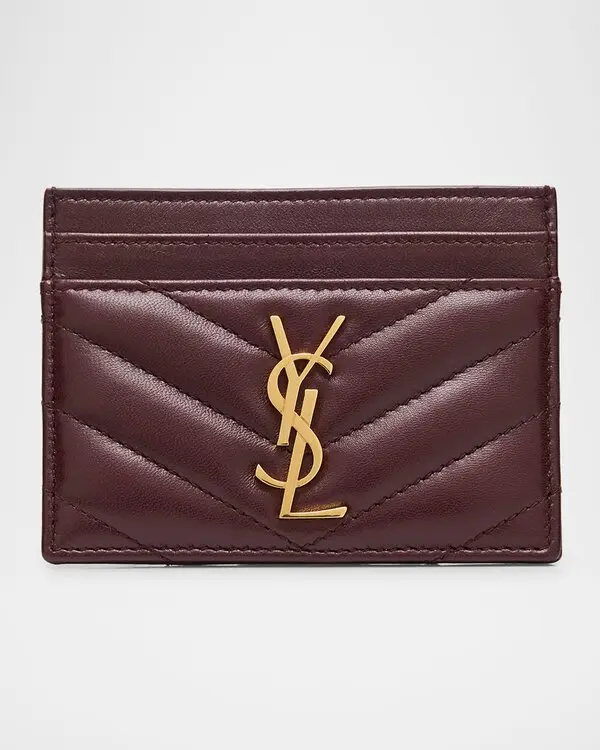 Saint Laurent Monogram Card Case In Quilted Smooth Leather - Flame