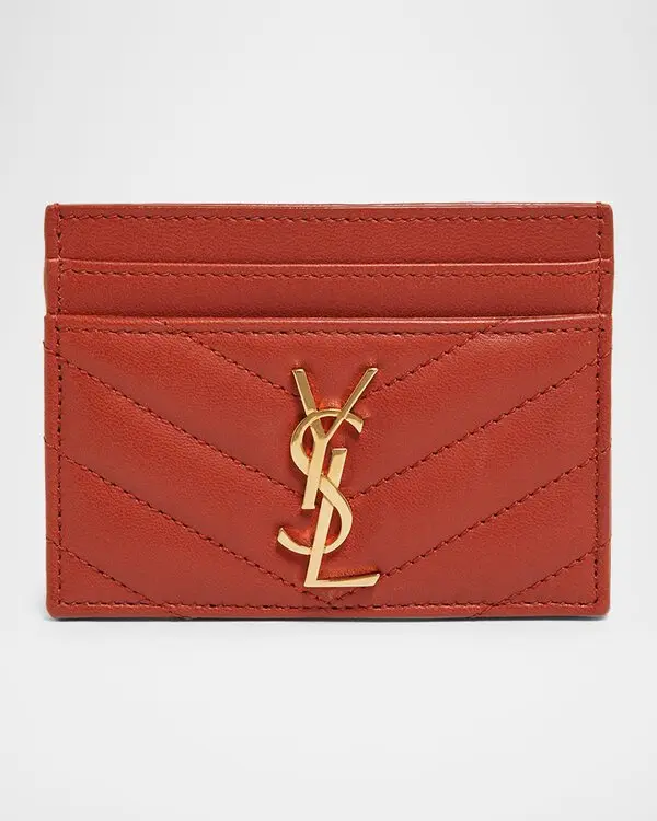 Saint Laurent Monogram Card Case In Quilted Smooth Leather - Mandarine