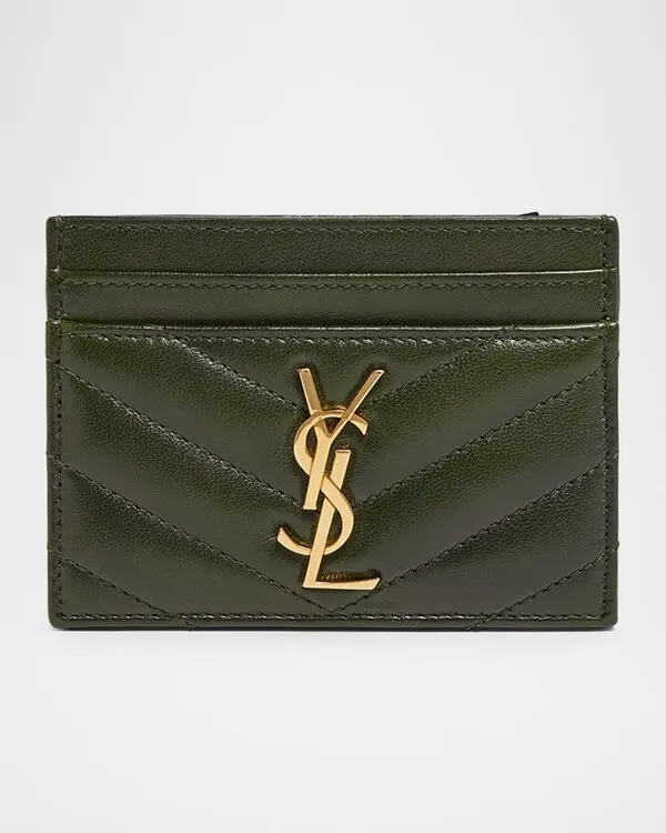 Saint Laurent Monogram Card Case In Quilted Smooth Leather - Olive Wood