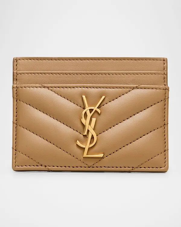 Saint Laurent Monogram Card Case In Quilted Smooth Leather - Tan Multi