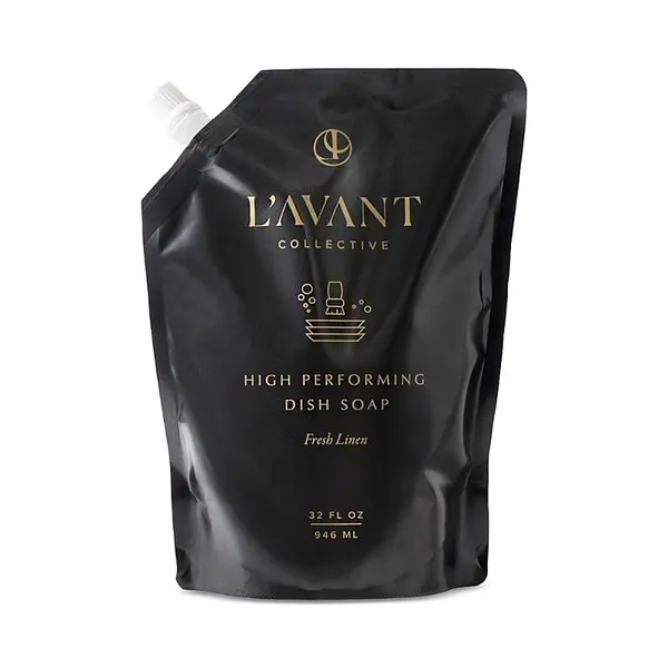 L'AVANT COLLECTIVE High Performing Dish Soap Refill Pouch, Fresh Linen 32 Oz - Black