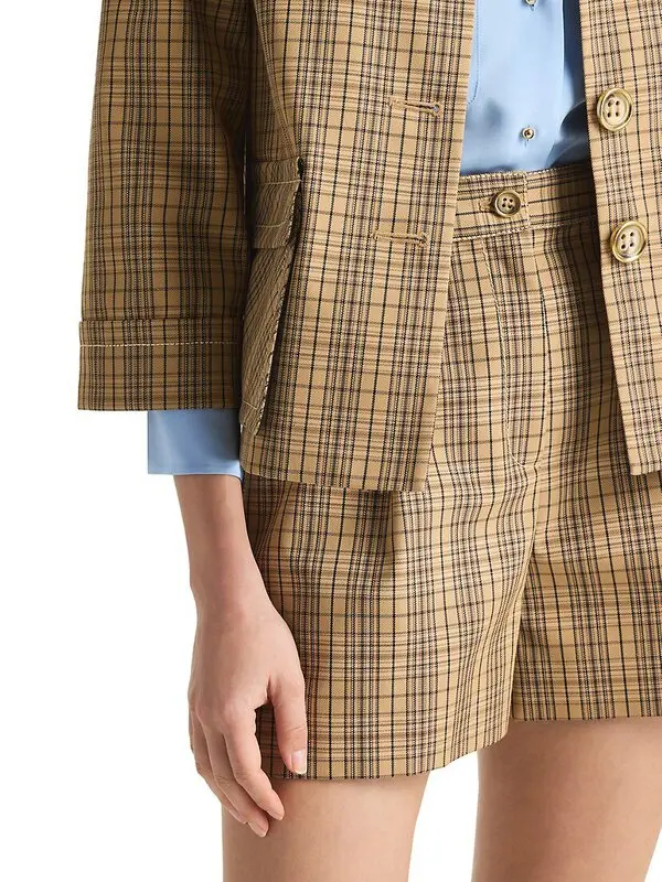 St. John Collection Line Technical Plaid Shorts - Tan Multi