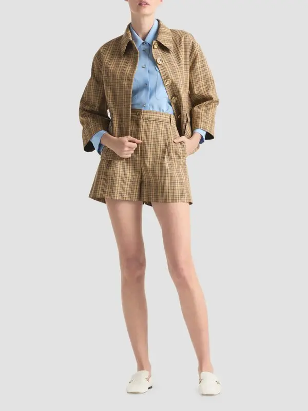 St. John Collection Line Technical Plaid Shorts - Tan Multi