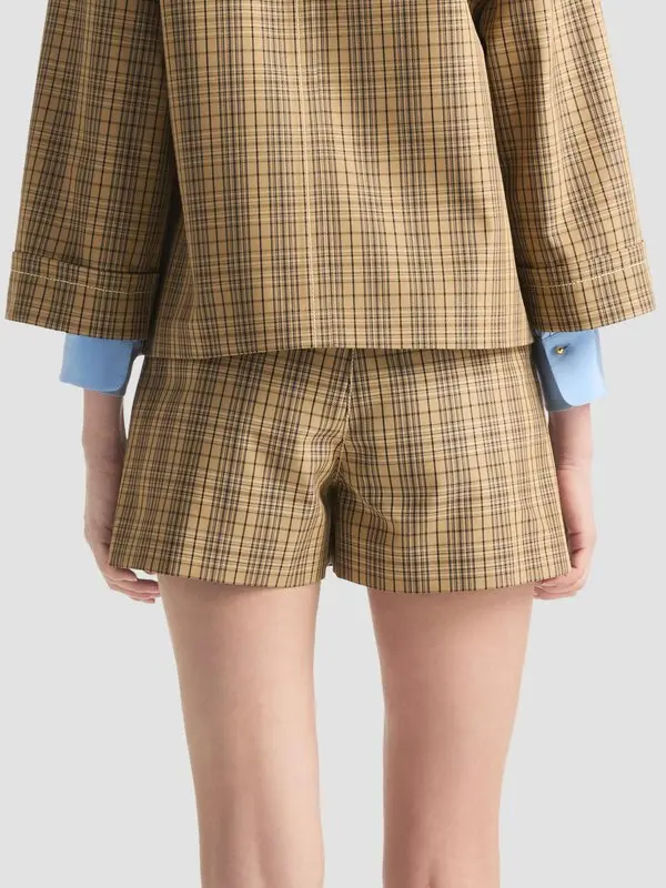 St. John Collection Line Technical Plaid Shorts - Tan Multi