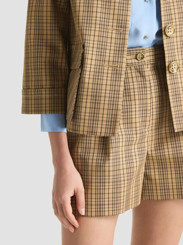 St. John Collection Line Technical Plaid Shorts - Tan Multi