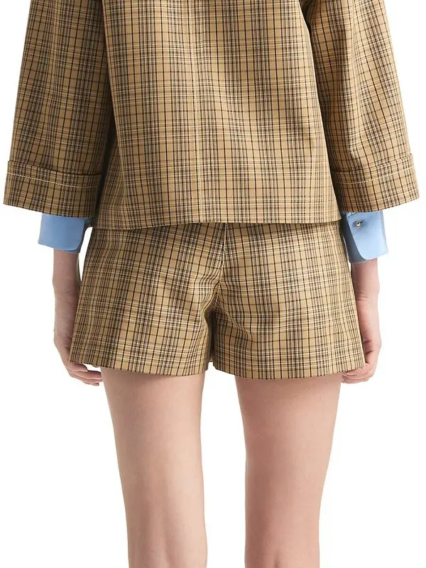 St. John Collection Line Technical Plaid Shorts - Tan Multi