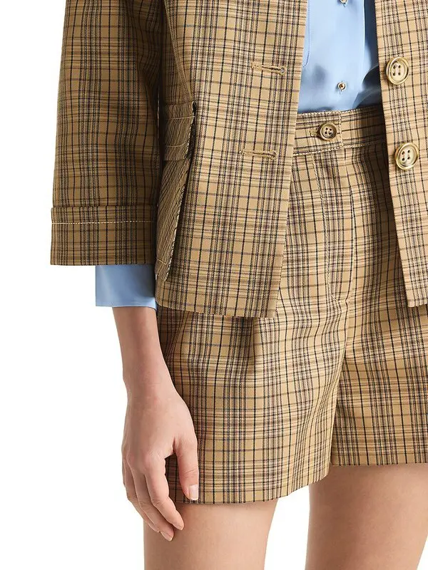 St. John Collection Line Technical Plaid Shorts - Tan Multi