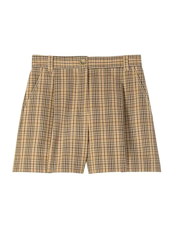 St. John Collection Line Technical Plaid Shorts - Tan Multi