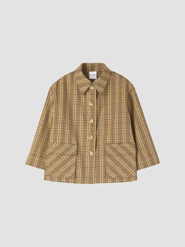 St. John Collection Line Technical Plaid Jacket - Tan Multi