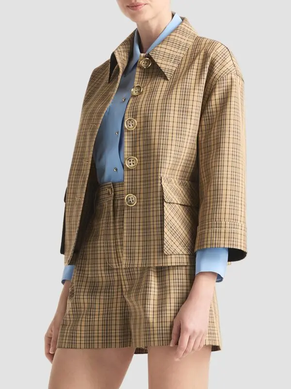 St. John Collection Line Technical Plaid Jacket - Tan Multi