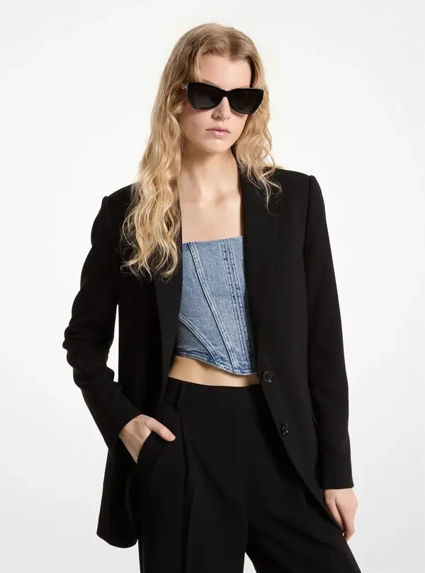 Michael Kors Crepe Boyfriend Blazer In Size By - Black