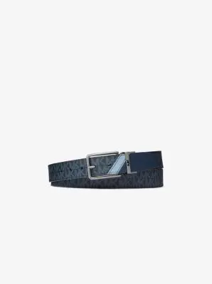 Michael Kors Reversible Logo Striped Belt In Blue - 80% Off 