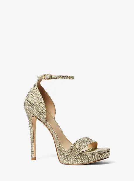 Michael Kors Jordyn Embellished Glitter Chain Mesh Platform Sandal - Gold