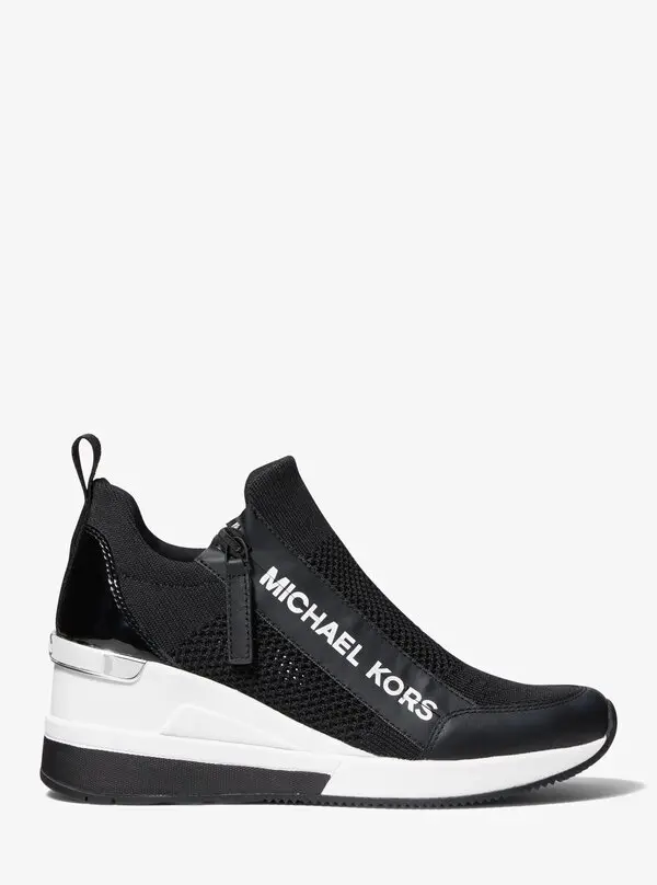 Michael Kors Willis Stretch Knit Wedge Trainers - Black