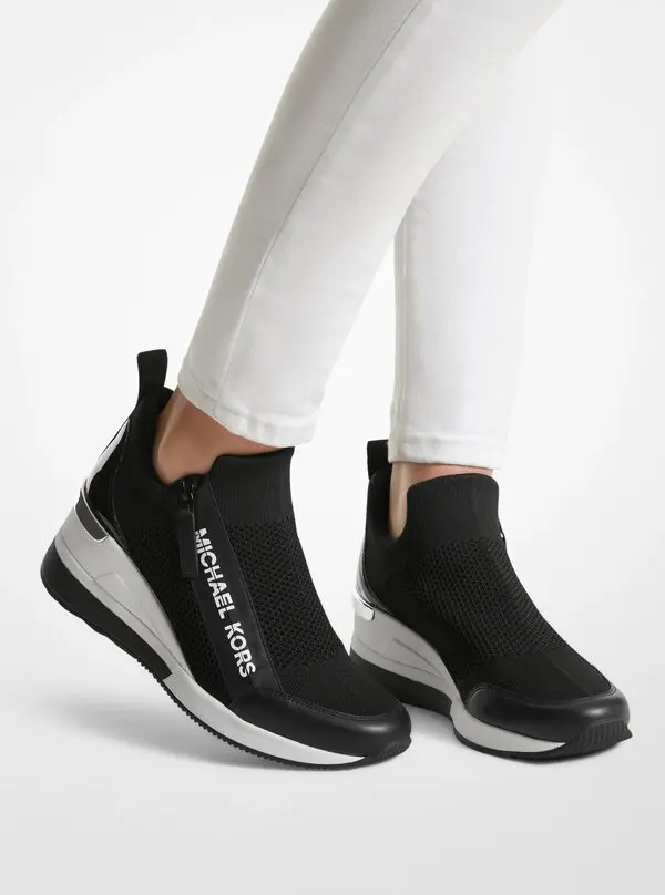 Michael Kors Willis Stretch Knit Wedge Trainers - Black
