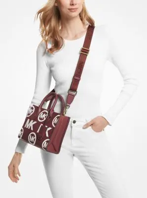 Michael Kors Mirella Small Logo Embossed Pebbled Leather Crossbody Bag