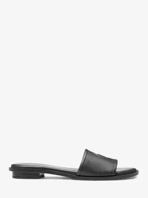 Michael Kors Deanna Cutout Leather Slide Sandal In Black 55% Off